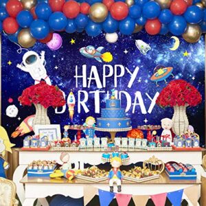 Outer Space Happy Birthday Photography Background Astronaut Rocket Backdrop Banner Astrology Astronomy Planet Galaxy Photo Background for Children's Birthday Galaxy Planet Party Photo Booth Backdrop