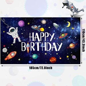 Outer Space Happy Birthday Photography Background Astronaut Rocket Backdrop Banner Astrology Astronomy Planet Galaxy Photo Background for Children's Birthday Galaxy Planet Party Photo Booth Backdrop