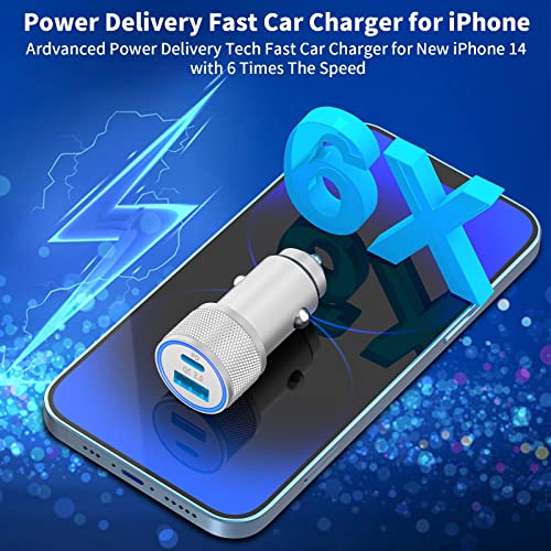 [Apple MFi Certified] iPhone Fast Car Charger, Veetone 48W Dual Port USB C Power Delivery All Metal Car Adapter with 2 Pack Lightning Cable, PD/QC 3.0 Type C Rapid Car Charging for iPhone/iPad/Airpods