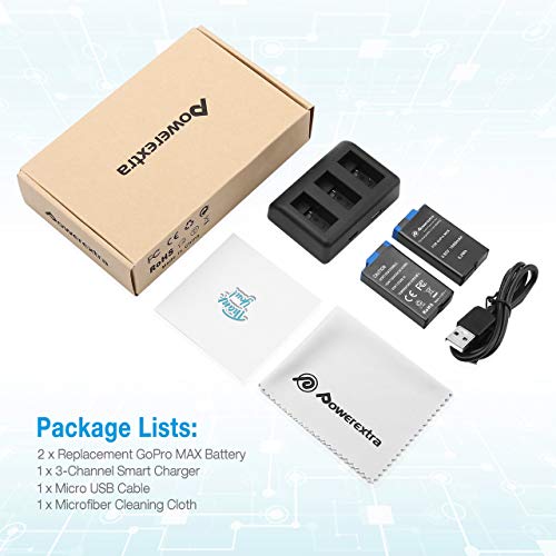 Powerextra Max Battery and Rapid 3-Channel USB Charger Compatible with GoPro MAX 360 Battery and GoPro MAX ACDBD-001 ACBAT-001 - Battery Fully Decoded