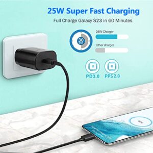 Super Fast Charger Type C, 25W USB C Wall Charger Fast Charging for Samsung Galaxy S23 Ultra/S23/S23+/S22/S22 Ultra/S22+/S21 Ultra/S20 Ultra/Note 20/A14/Z Fold 3 with 10FT C Charger Cable(2Pack)