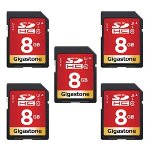 gigastone 8gb 5-pack sd card uhs-i u1 class 10 sdhc memory card full hd video canon nikon sony pentax kodak olympus panasonic digital camera, with 5 mini cases