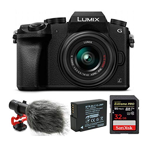 Panasonic LUMIX G7 Mirrorless Digital Camera with 14-42mm Lens and 32GB Compact Microphone Bundle