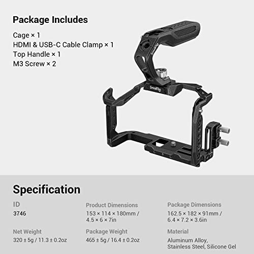 SmallRig GH6 Cage Kit for Panasonic LUMIX GH6 with an HDMI & USB-C Cable Clamp and a Top Handle - 3441