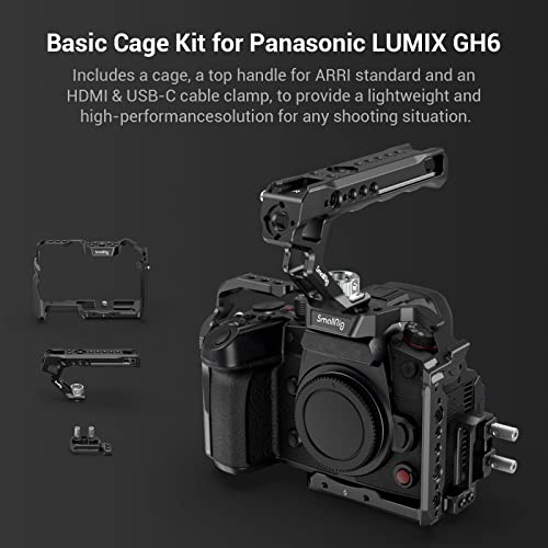 SmallRig GH6 Cage Kit for Panasonic LUMIX GH6 with an HDMI & USB-C Cable Clamp and a Top Handle - 3441