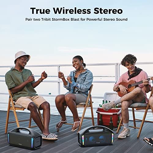 Tribit StormBox Blast Portable Speaker: 90W Loud Stereo Sound with XBass, IPX7 Waterproof Bluetooth Speaker with LED Light, PowerBank, Bluetooth 5.3&TWS, Custom EQ, 30H Playtime, Outdoor/Camping/Party