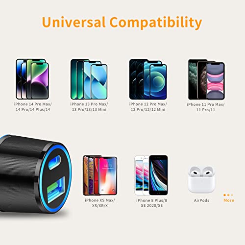 35W PD USB C Car Charger，Looptimo Type C Fast Charging Cigarette Lighter Adapter(2 Pack), Power Delivery 3.0 and 3A USB A Dual Port Compatible for Apple iPhone 14 Pro Max/14 Plus/14 Pro/13/12/11/XS/XR