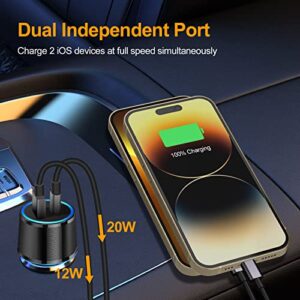 35W PD USB C Car Charger，Looptimo Type C Fast Charging Cigarette Lighter Adapter(2 Pack), Power Delivery 3.0 and 3A USB A Dual Port Compatible for Apple iPhone 14 Pro Max/14 Plus/14 Pro/13/12/11/XS/XR