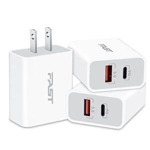 usb c wall charger, glugru 3-pack 20w type c fast charger block plug adapter dual port pd + quick charger usbc charging brick cube for iphone 14 13 12 pro max mini 11 se xs x, pad, airpods, samsung