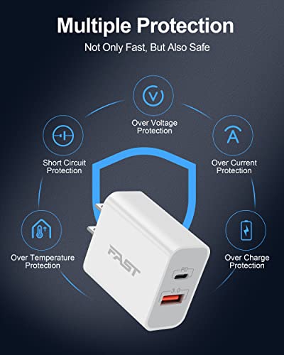 USB C Wall Charger, GLUGRU 3-Pack 20W Type C Fast Charger Block Plug Adapter Dual Port PD + Quick Charger USBC Charging Brick Cube for iPhone 14 13 12 Pro Max Mini 11 SE XS X, Pad, AirPods, Samsung