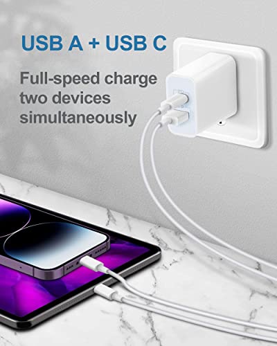 USB C Wall Charger, GLUGRU 3-Pack 20W Type C Fast Charger Block Plug Adapter Dual Port PD + Quick Charger USBC Charging Brick Cube for iPhone 14 13 12 Pro Max Mini 11 SE XS X, Pad, AirPods, Samsung