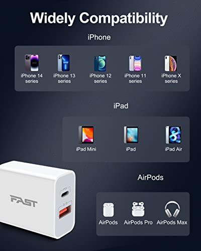 USB C Wall Charger, GLUGRU 3-Pack 20W Type C Fast Charger Block Plug Adapter Dual Port PD + Quick Charger USBC Charging Brick Cube for iPhone 14 13 12 Pro Max Mini 11 SE XS X, Pad, AirPods, Samsung