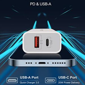 USB C Wall Charger, GLUGRU 3-Pack 20W Type C Fast Charger Block Plug Adapter Dual Port PD + Quick Charger USBC Charging Brick Cube for iPhone 14 13 12 Pro Max Mini 11 SE XS X, Pad, AirPods, Samsung