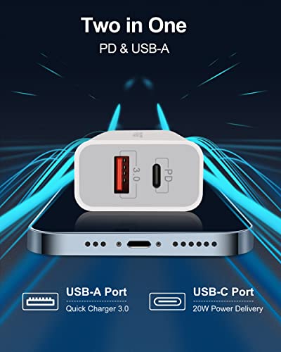 USB C Wall Charger, GLUGRU 3-Pack 20W Type C Fast Charger Block Plug Adapter Dual Port PD + Quick Charger USBC Charging Brick Cube for iPhone 14 13 12 Pro Max Mini 11 SE XS X, Pad, AirPods, Samsung