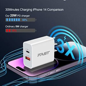 USB C Wall Charger, GLUGRU 3-Pack 20W Type C Fast Charger Block Plug Adapter Dual Port PD + Quick Charger USBC Charging Brick Cube for iPhone 14 13 12 Pro Max Mini 11 SE XS X, Pad, AirPods, Samsung