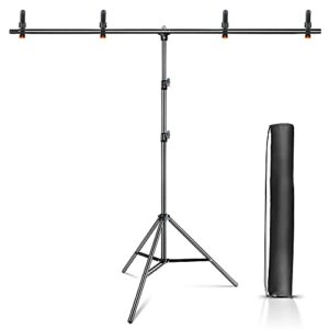 hemmotop t shape backdrop stand portable 5ft wide 6.5ft tall, green screen stand adjustable photo background stand with 4 clip clamps and carry bag for video studio parties