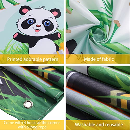 Cartoon Panda Happy Birthday Backdrop Green Bamboo Panda Theme Baby Shower Photo Background Kids Children Newborn Birthday Party Decorations Cake Table Decorations