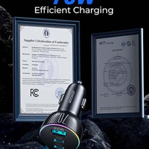 70W USB C Car Charger, JOYROOM Dual PD35W & QC3.0 Super Fast Charging, Compatible with iPhone 14 Pro Max/14 Plus/13 Pro Max/iPad Pro, Samsung Galaxy S23 Ultra/S22/S21, Google Pixel