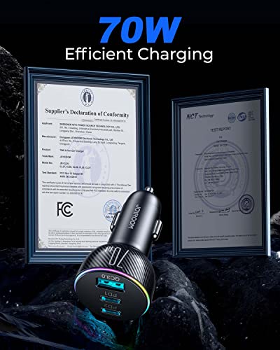 70W USB C Car Charger, JOYROOM Dual PD35W & QC3.0 Super Fast Charging, Compatible with iPhone 14 Pro Max/14 Plus/13 Pro Max/iPad Pro, Samsung Galaxy S23 Ultra/S22/S21, Google Pixel