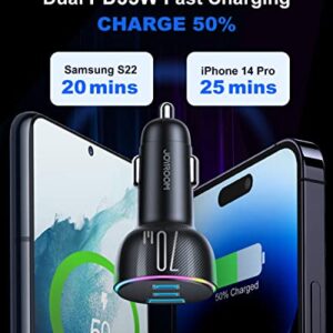 70W USB C Car Charger, JOYROOM Dual PD35W & QC3.0 Super Fast Charging, Compatible with iPhone 14 Pro Max/14 Plus/13 Pro Max/iPad Pro, Samsung Galaxy S23 Ultra/S22/S21, Google Pixel