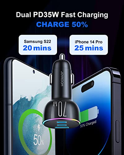 70W USB C Car Charger, JOYROOM Dual PD35W & QC3.0 Super Fast Charging, Compatible with iPhone 14 Pro Max/14 Plus/13 Pro Max/iPad Pro, Samsung Galaxy S23 Ultra/S22/S21, Google Pixel