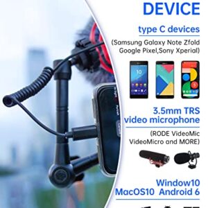 jstma USB-C Microphone-Adapter - 3.5mm TRS to Type C Video Mic Cable with 24bit 192kHz ADC - Compatible with Samsung Android Phones and RODE VideoMicro - Not for Action Cameras with i2s Mic Input