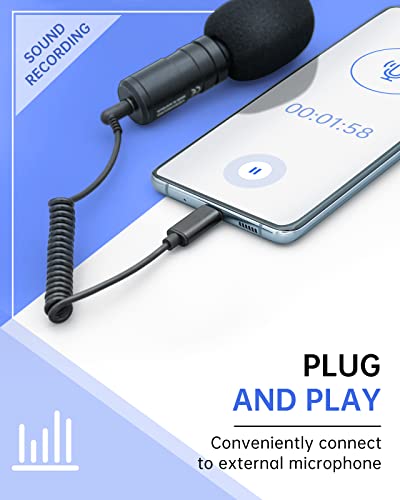 jstma USB-C Microphone-Adapter - 3.5mm TRS to Type C Video Mic Cable with 24bit 192kHz ADC - Compatible with Samsung Android Phones and RODE VideoMicro - Not for Action Cameras with i2s Mic Input