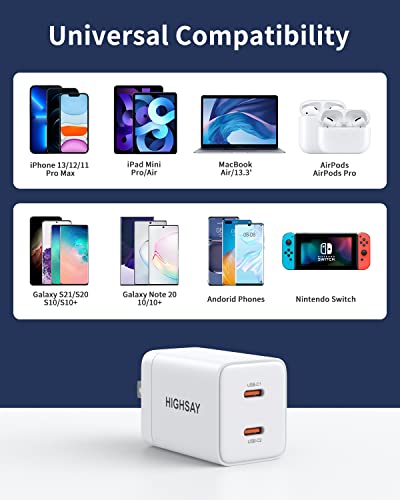 USB C Charger Block PD 3.0 Double C Charger Block 40W Fast Charger Dual USB C Wall Plug w/Foldable Plug, 2-Port (20W+20w) Charger Block USB C for iPhone 14/13 Pro Max, iPad, Galaxy, Pixel etc.