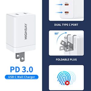 USB C Charger Block PD 3.0 Double C Charger Block 40W Fast Charger Dual USB C Wall Plug w/Foldable Plug, 2-Port (20W+20w) Charger Block USB C for iPhone 14/13 Pro Max, iPad, Galaxy, Pixel etc.