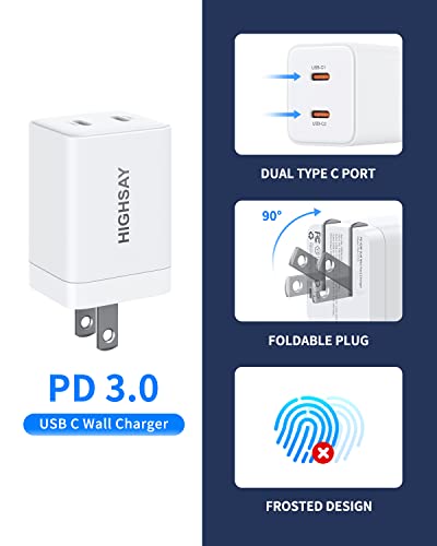 USB C Charger Block PD 3.0 Double C Charger Block 40W Fast Charger Dual USB C Wall Plug w/Foldable Plug, 2-Port (20W+20w) Charger Block USB C for iPhone 14/13 Pro Max, iPad, Galaxy, Pixel etc.