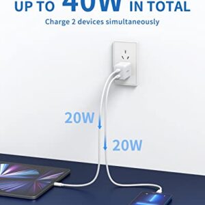 USB C Charger Block PD 3.0 Double C Charger Block 40W Fast Charger Dual USB C Wall Plug w/Foldable Plug, 2-Port (20W+20w) Charger Block USB C for iPhone 14/13 Pro Max, iPad, Galaxy, Pixel etc.