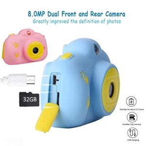 Kids Camera 1080p Hd Digital Video 8mp Camera 2-inch IPS Screen Selfie Micro Camera with 32gb Sd Card Rechargeable Children Camera Birthday New Year Toy Gifts (Blue)