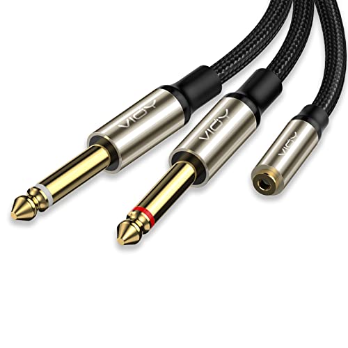 VIOY 3.5mm to Dual 1/4 Inch Audio Splitter Cable, Gold Plated 1/8" TRS Female to Dual Quarter Inch 6.35mm TS Mono Male Plug Braided Stereo Breakout Cable 35cm/13.8inch