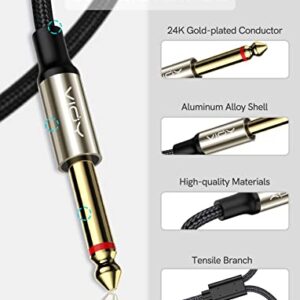 VIOY 3.5mm to Dual 1/4 Inch Audio Splitter Cable, Gold Plated 1/8" TRS Female to Dual Quarter Inch 6.35mm TS Mono Male Plug Braided Stereo Breakout Cable 35cm/13.8inch