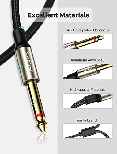 VIOY 3.5mm to Dual 1/4 Inch Audio Splitter Cable, Gold Plated 1/8" TRS Female to Dual Quarter Inch 6.35mm TS Mono Male Plug Braided Stereo Breakout Cable 35cm/13.8inch