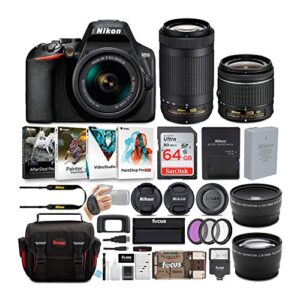 nikon d3500 dslr camera with af-p 18-55mm and 70-300mm zoom lenses bundle with 64gb card and accessories (7 items)