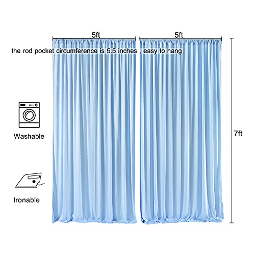 Baby Blue Backdrop Curtain for Baby Shower Parties Wrinkle Free Light Blue Curtains Backdrop Drapes Fabric Decoration for Birthday Party Photography 5ft x 7ft,2 Panels