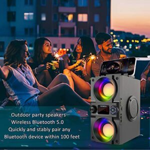 Bluetooth Speaker, 40W (60W Peak) Portable Wireless Speaker with Colorful Lights, Double Subwoofer Heavy Bass, FM Radio, MP3 Player, Bluetooth 5.0, Loud Stereo Speaker for Home Outdoor Party Camping