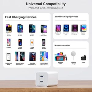 USB C Wall Charger 40W, 2 Pack Dual Port 20W PD 3.0 Type C Fast Charging Block, Durable Compact Power Adapter for iPhone 11/12/13/14 /Pro Max, XS/XR/X, iPad Pro, AirPods Pro, Samsung Galaxy(White)