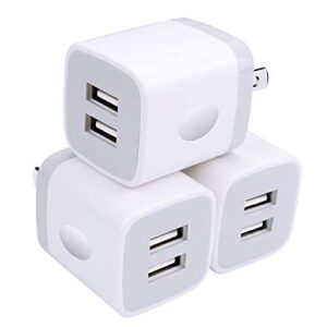 wall charger, usb brick 3pack 2.1a/5v dual port usb plug charger cube power adapter fast charging block for iphone 14 13 12 x 8 7 6 plus 5s,ipad,samsung galaxy s8 s7 s6 edge,lg,zte,moto,android phone