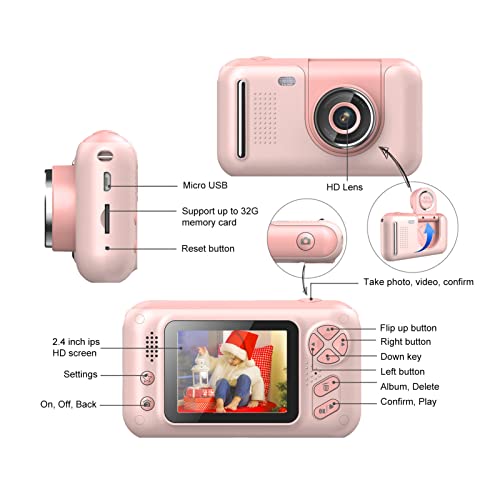 Childrens Camera, Multi-Purpose Mini Digital Camera with 2.4 Inch HD IPS Screen for 3-12 Years Old Childrens Gifts