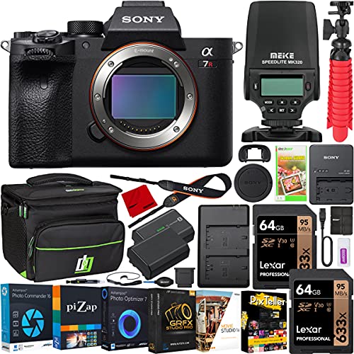 Sony a7R IV Mirrorless Full Frame Camera Body New Version ILCE-7RM4A/B Bundle with Meike MK320 TTL HSS Flash Speedlite + Deco Gear Photography Bag Case + Extra Battery & Dual Charger + Accessories