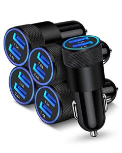 [5pcs] car charger adapter, ailkin usb multi port cigarette lighter fast charging power block plug for iphone 14 13 pro max xr, samsung galaxy s21 ultra s8, lg, moto, 3.4a dual cargador carro for car