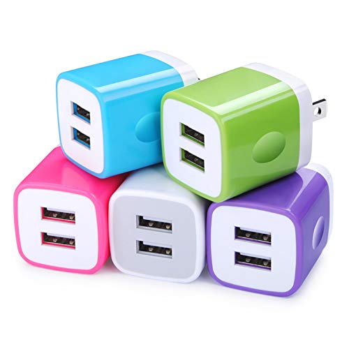 USB Wall Charger Adapter, FiveBox 5Pack 2.1Amp Fast Dual Port Wall Charger USB Plug Charging Block Charger Brick Charger Cube Charger Box Compatible iPhone 14/13/12/11/Xs/XR/X/8/7/6, Samsung, Android