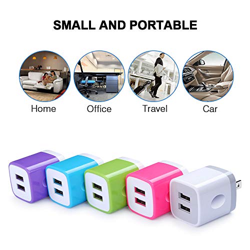 USB Wall Charger Adapter, FiveBox 5Pack 2.1Amp Fast Dual Port Wall Charger USB Plug Charging Block Charger Brick Charger Cube Charger Box Compatible iPhone 14/13/12/11/Xs/XR/X/8/7/6, Samsung, Android