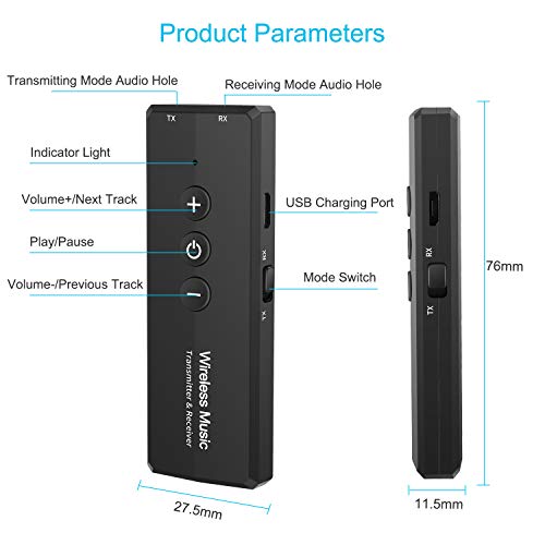 Bluetooth 5.0 Transmitter 3-in-1, Portable Wireless Bluetooth Transceiver Adapter, Rechargeable Bluetooth Transmitter for TV, Bluetooth Audio Receiver for Car System