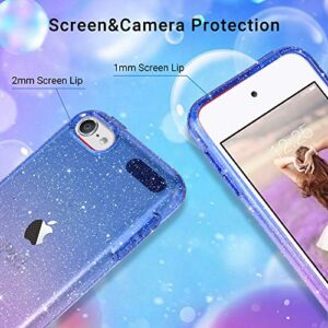 ULAK Clear Gradient Glitter Case for iPod Touch 7th/6th/5th Generation, Hybrid Slim Cute Case for Girls Women, Shockproof Anti-Scratch Soft TPU Bumper Cover for iPod Touch 7/6/5, Blue+Purple