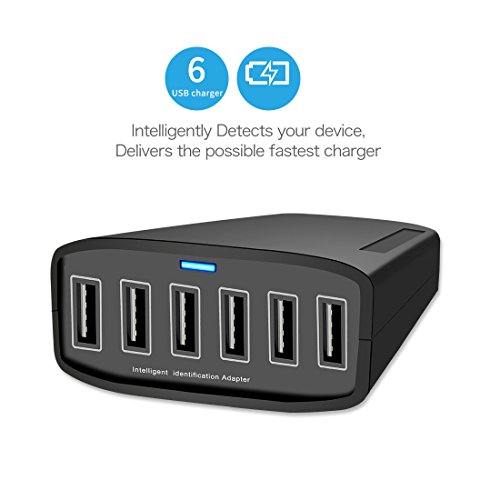 USB Charger 60 Watt 12A 6-Port PowerPort 6 Multi USB Wall Charging Station Multi-Port USB Charger Hub for Apple iPhone/iPad Air/Samsung/Galaxy/Note/LG/HTC/Tablets and More USB Device