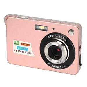 digital camera, portable rechargeable battery 2.7 inch lcd antishake 48mp 4k compact camera builtin fill light for photography (pink)