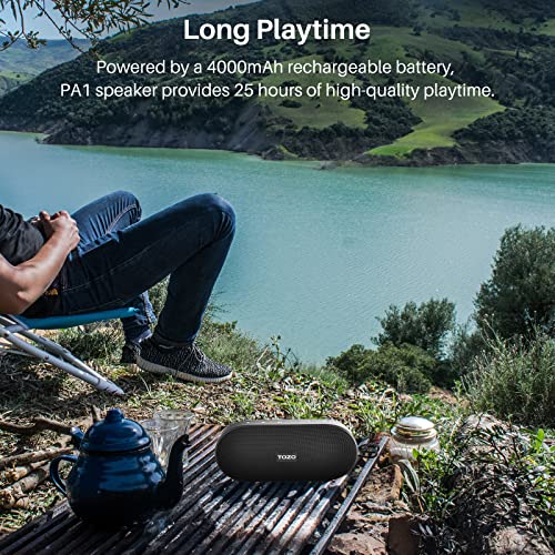 TOZO PA1 Bluetooth Speakers with 20W Stereo Sound, 25H Playtime, IPX7 Waterproof Portable Wireless Speakers with EQ Mode APP Control, Dual Pairing Two Speakers for Home, Outdoor Travel, Black